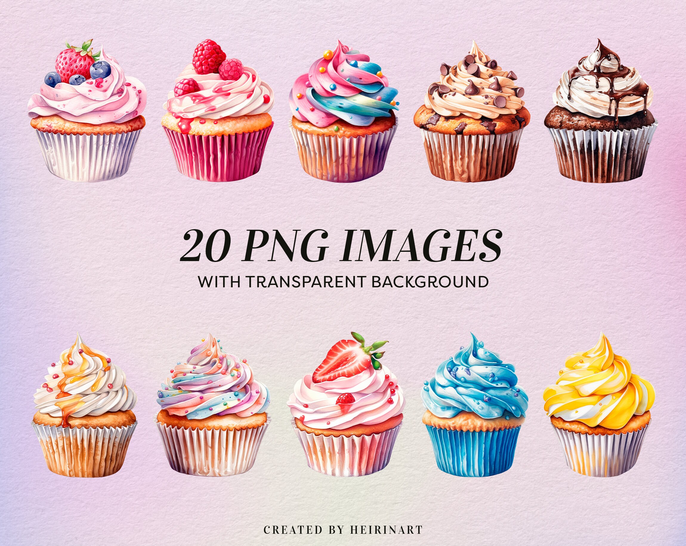Watercolor Cupcakes Clipart - Bakery Sweets PNG - Commercial Use ...