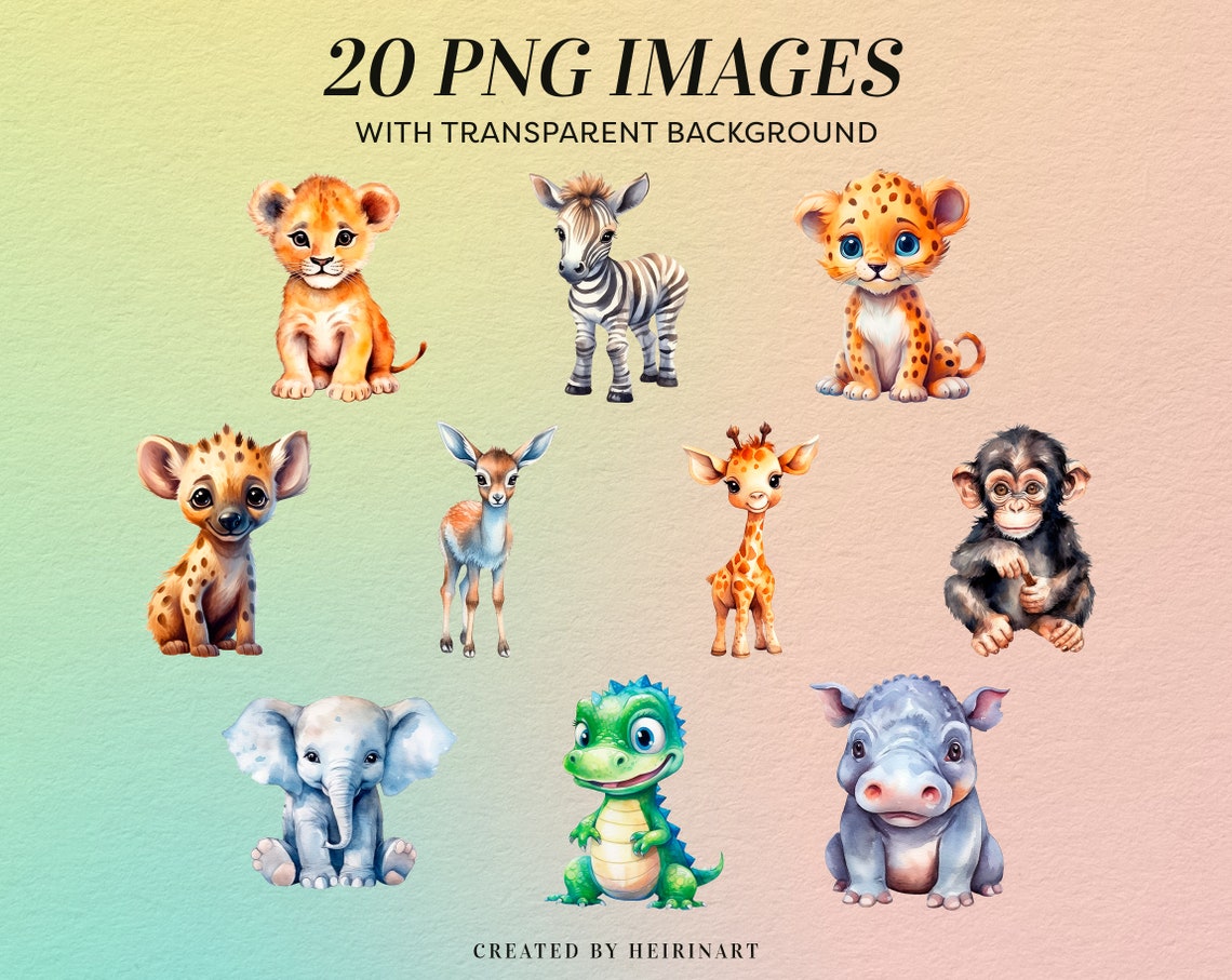 Safari Animals Clipart Watercolor Jungle Animals PNG - Etsy