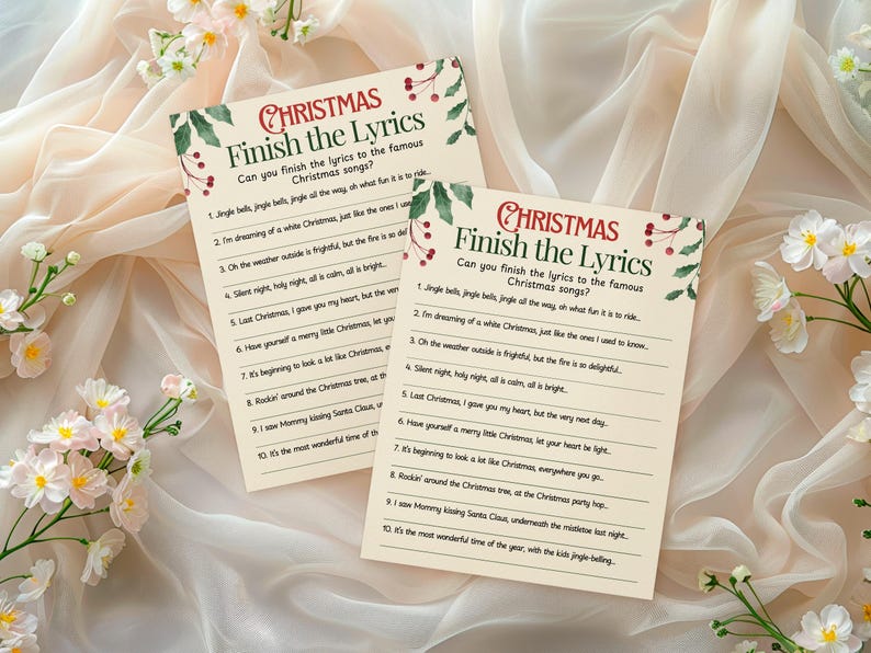 Finish the Lyrics Christmas Game, Printable Editable Game, Fun Family ...