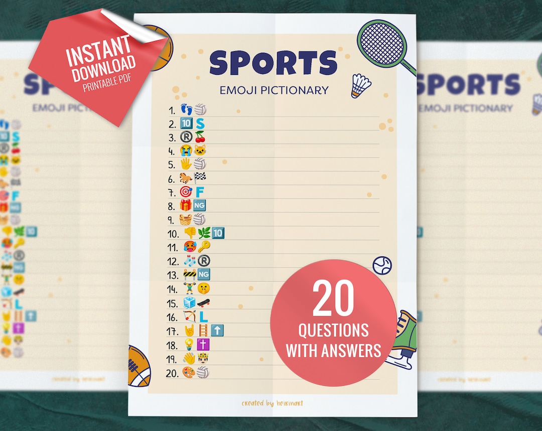 Sports Emoji Pictionary, Printable Party Games, Emoji Quiz Game, Party ...