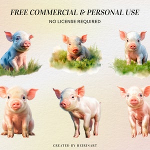 Watercolor Baby Pig Clipart Cute Piglet PNG Commercial Use Baby Farm ...