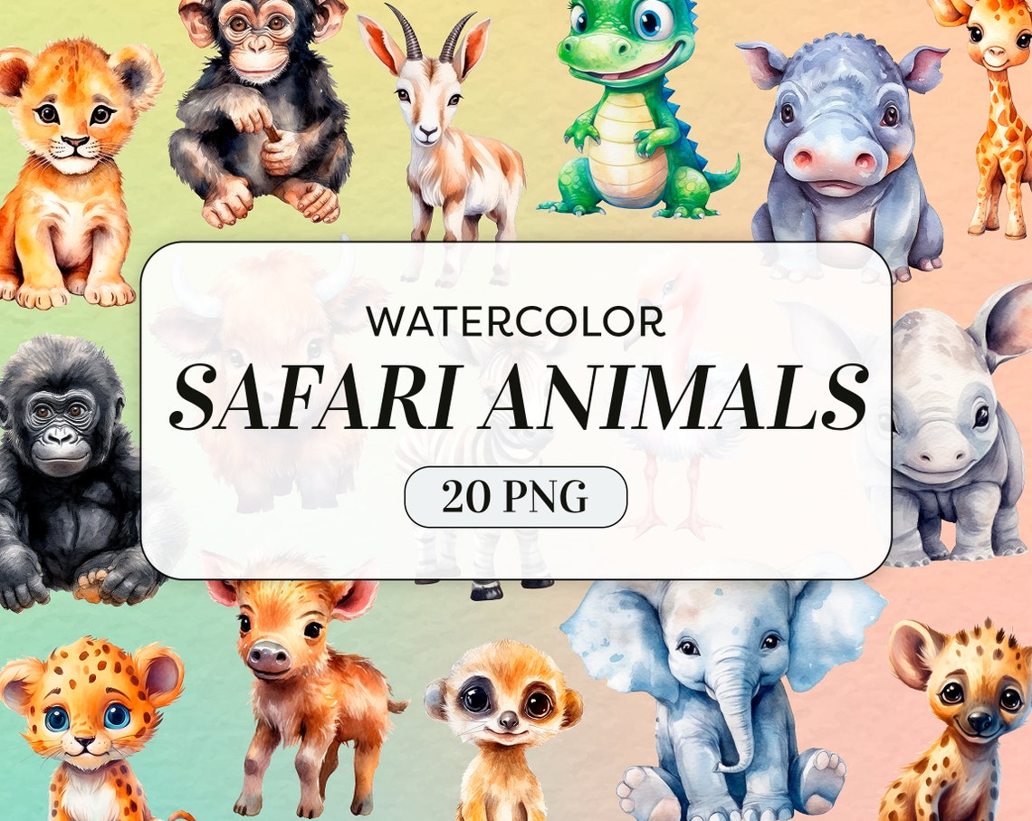 Safari Animals Clipart Watercolor Jungle Animals PNG - Etsy