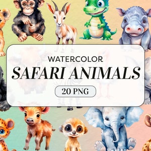 Safari Animals Clipart - Watercolor Jungle Animals PNG - Commercial Use ...