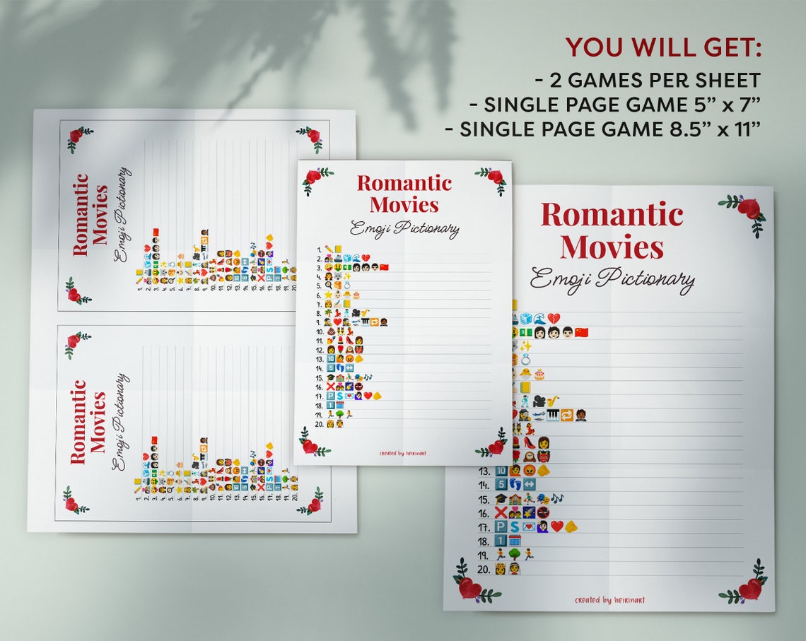 Romantic Movies Emoji Pictionary, Printable Party Games, Fun Family ...