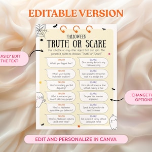 Truth or Scare Halloween Game, Printable & Editable Game, Fun Party ...