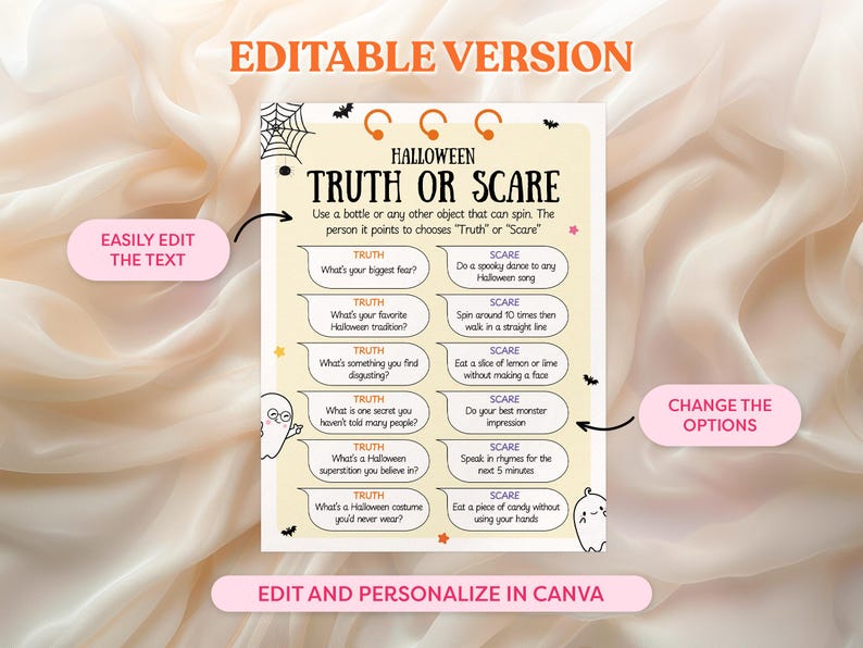 Truth or Scare Halloween Game, Printable & Editable Game, Fun Party ...