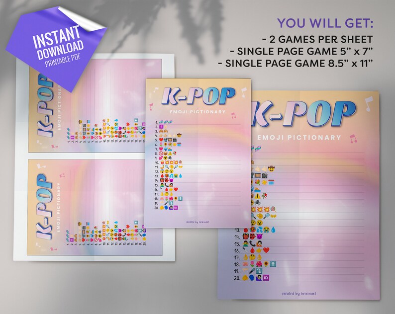 K-pop Emoji Pictionary, Printable Party Games, Party Game for Kids and ...