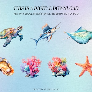 Aquatic Animals Clipart - Watercolor Sea Animals PNG - Commercial Use ...