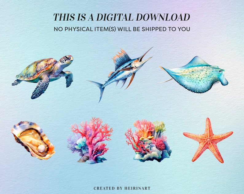 Aquatic Animals Clipart Watercolor Sea Animals PNG - Etsy