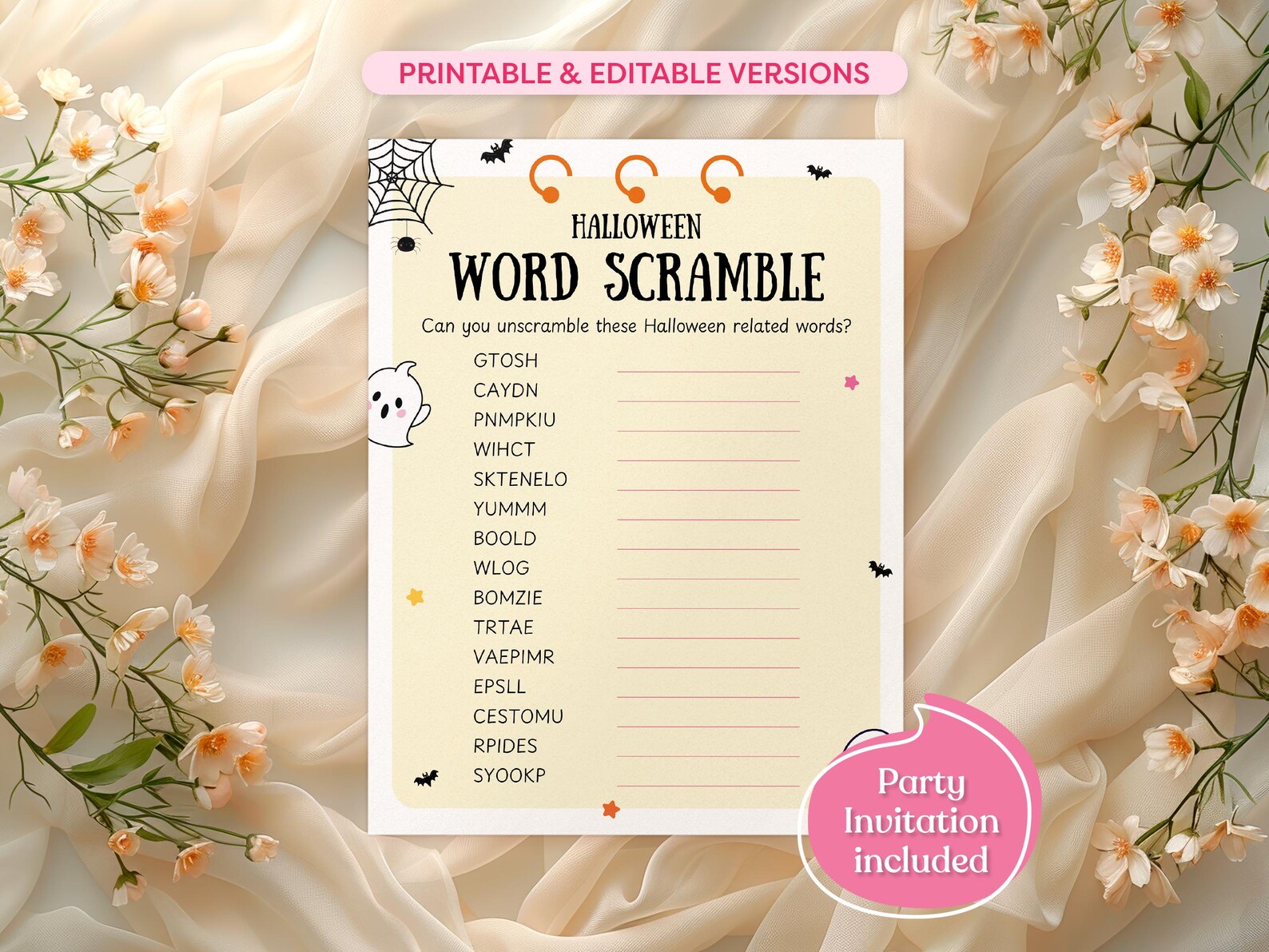Word Scramble Halloween Game, Printable Editable Game, Fun Party ...