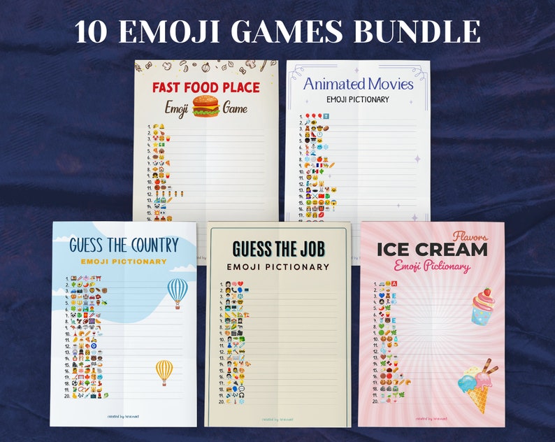 Emoji Games Bundle, 10 Printable Party Games, Fun Party Activity for ...