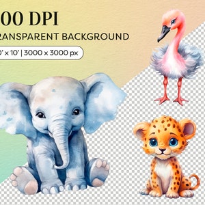 Safari Animals Clipart - Watercolor Jungle Animals PNG - Commercial Use ...