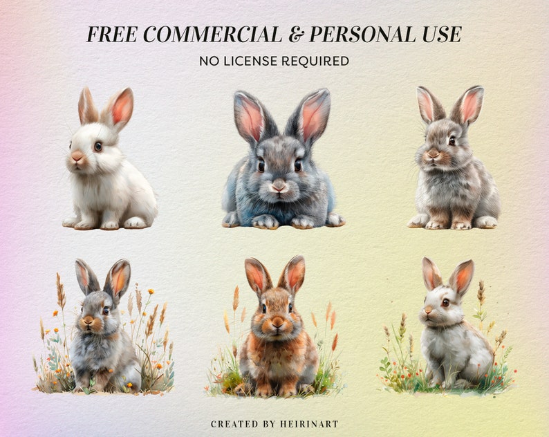 Watercolor Bunny Clipart - Cute Bunny Rabbit PNG - Commercial Use ...