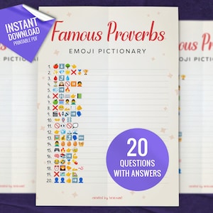 Famous Proverbs Emoji Pictionary, Printable Party Games, Birthday Party ...