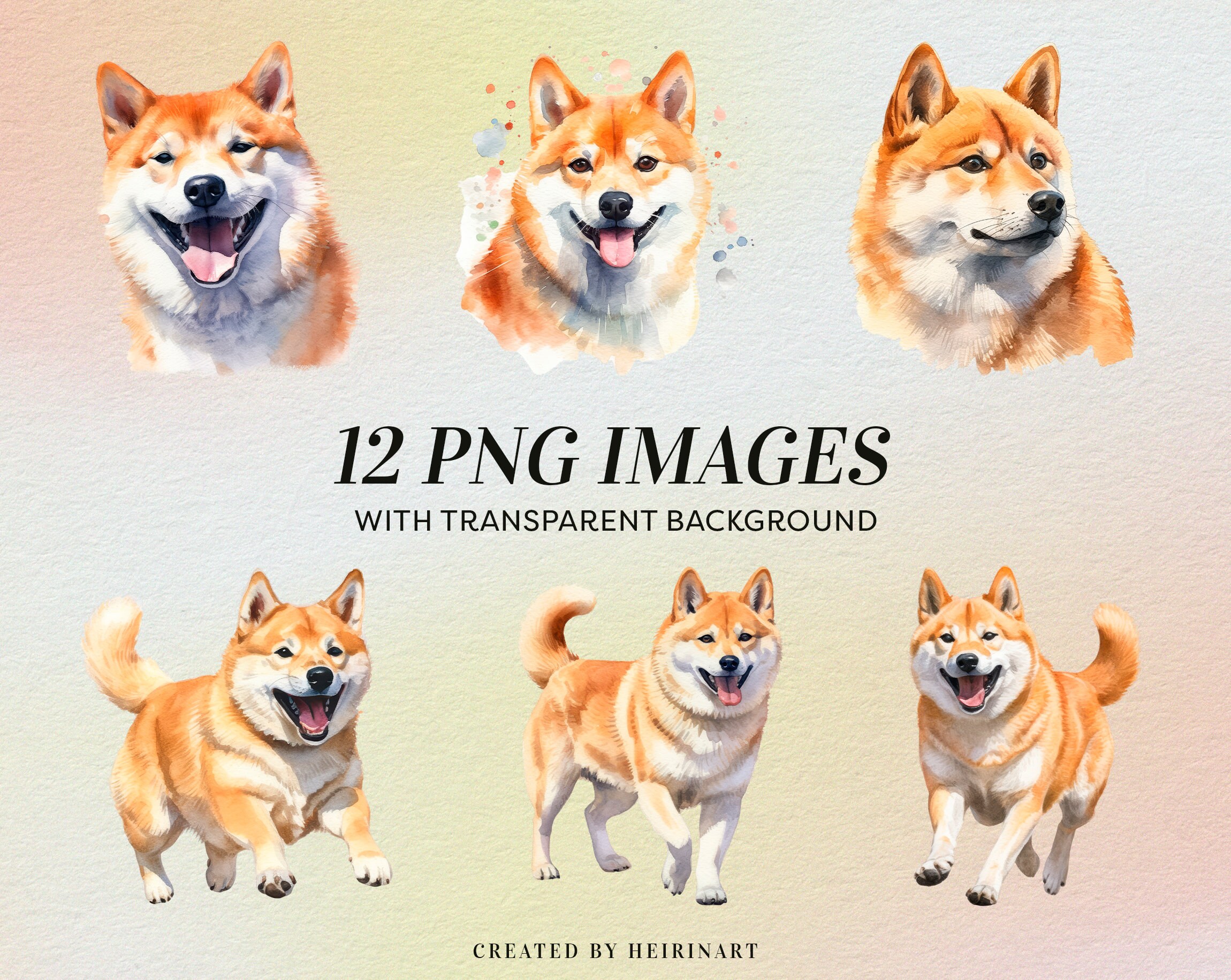 Watercolor Shiba Inu Clipart Pet Dog PNG Commercial Use Cute Dog ...