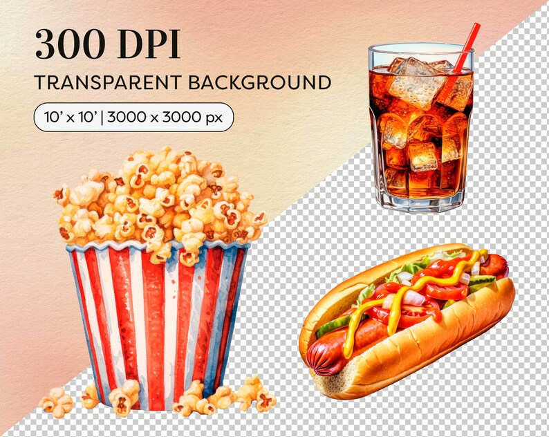 Movie Night Clipart - Watercolor Food PNG - Commercial Use - Popcorn ...