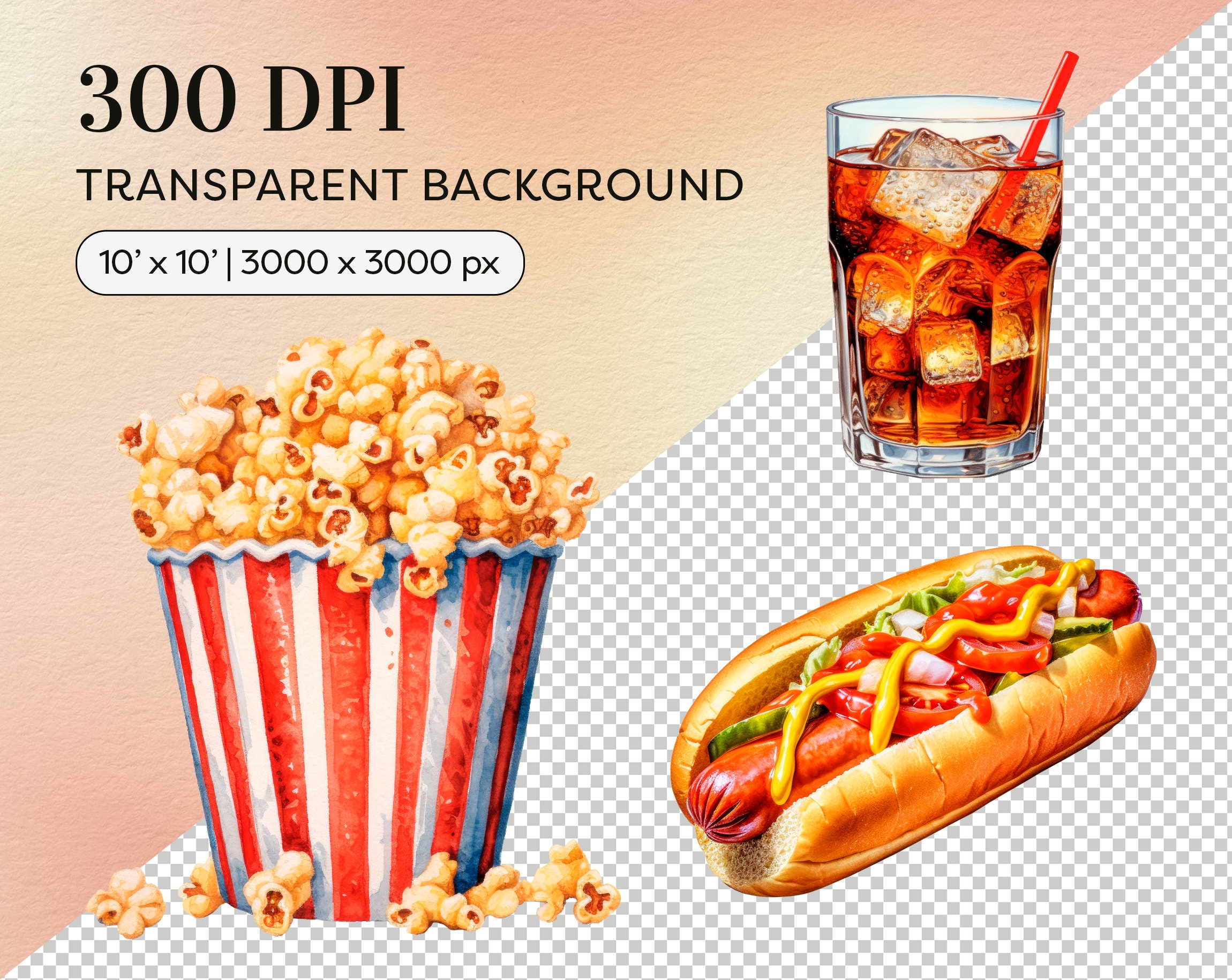 Movie Night Clipart - Watercolor Food PNG - Commercial Use - Popcorn ...