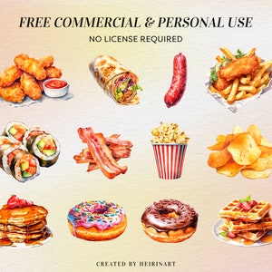 Watercolor Fast Food Clipart - Watercolor Food PNG - Commercial Use ...
