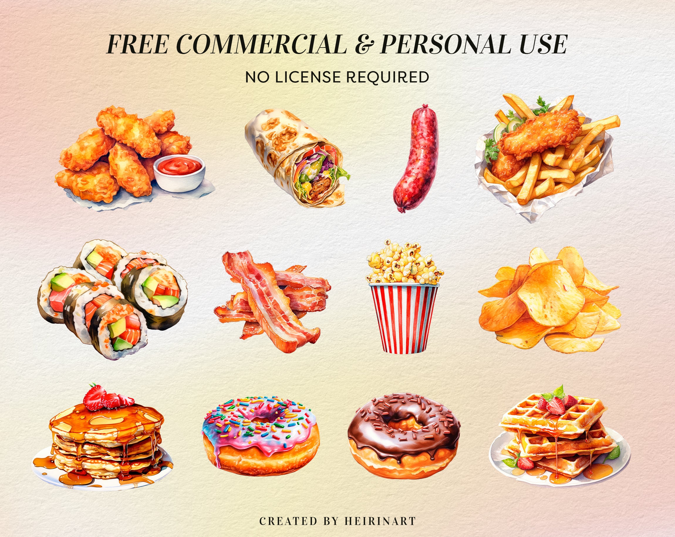Watercolor Fast Food Clipart Watercolor Food PNG Commercial Use Burger ...