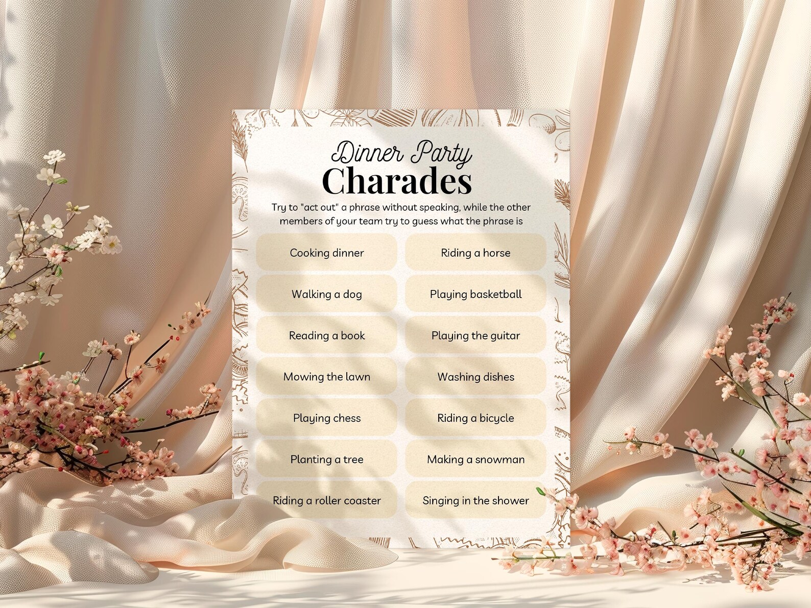 Charades Dinner Party Game, Printable & Editable Game, Icebreaker ...