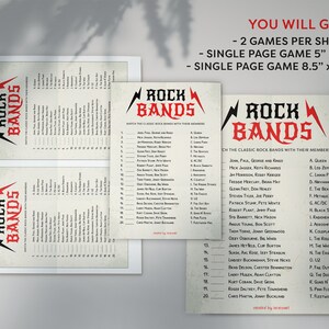 Rock Bands Match up Trivia Game, Printable Party Games, Party Game for ...