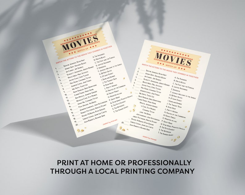 Movies Match up Trivia Game, Printable Party Games, Party Game for Kids ...