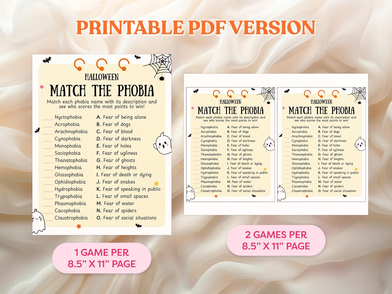 Match the Phobia Halloween Game, Printable & Editable Game, Fun Party ...