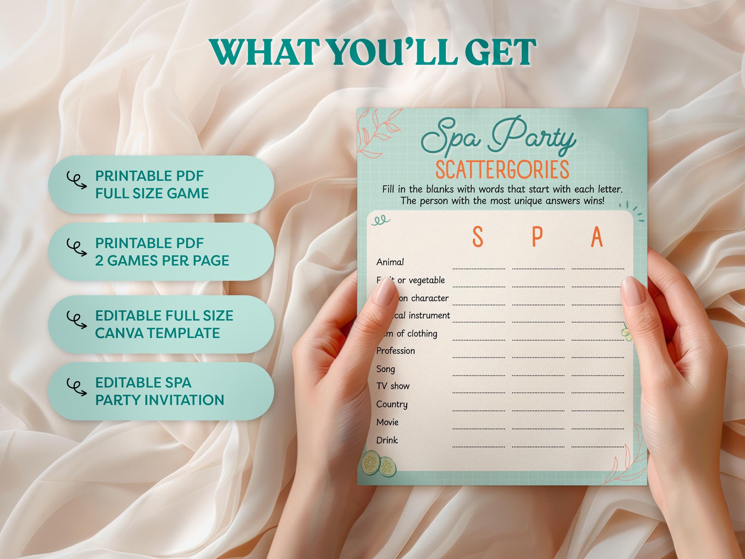 Scattergories Spa Party Game, Printable & Editable Game, Fun Teens ...