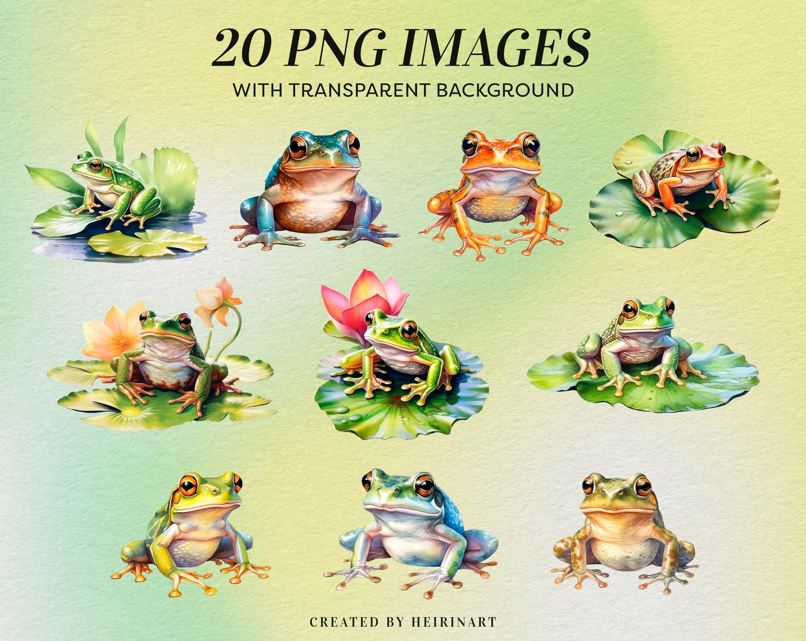Watercolor Frogs Clipart - Cute Frogs PNG - Commercial Use - High ...
