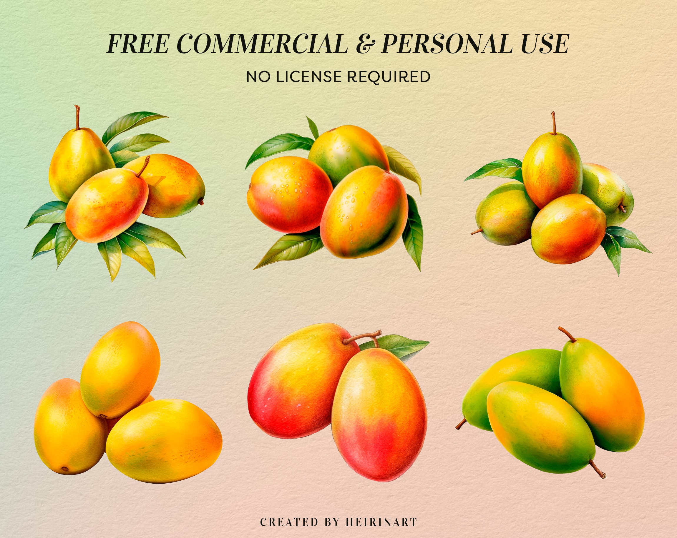 Watercolor Mango Clipart Watercolor Fruits PNG Commercial Use Tropical ...