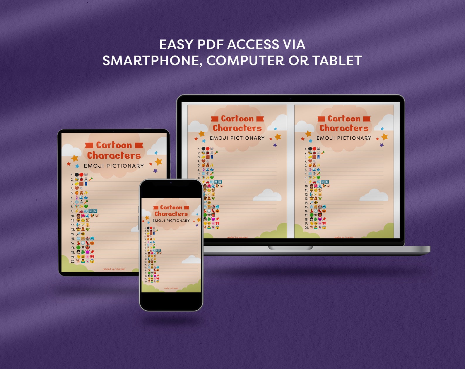 Cartoon Characters Emoji Pictionary, Printable Party Games, Birthday ...