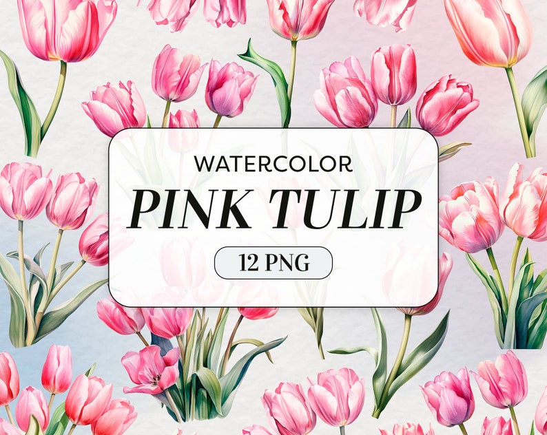 Watercolor Pink Tulip Clipart - Watercolor Flowers - Commercial Use ...