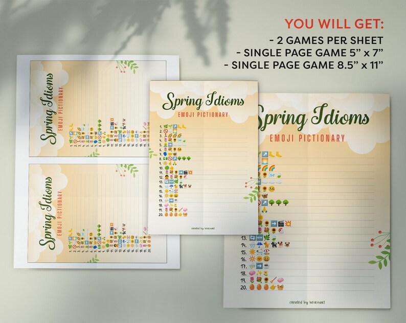Spring Idioms Emoji Pictionary, Printable Party Games, Party Game for ...