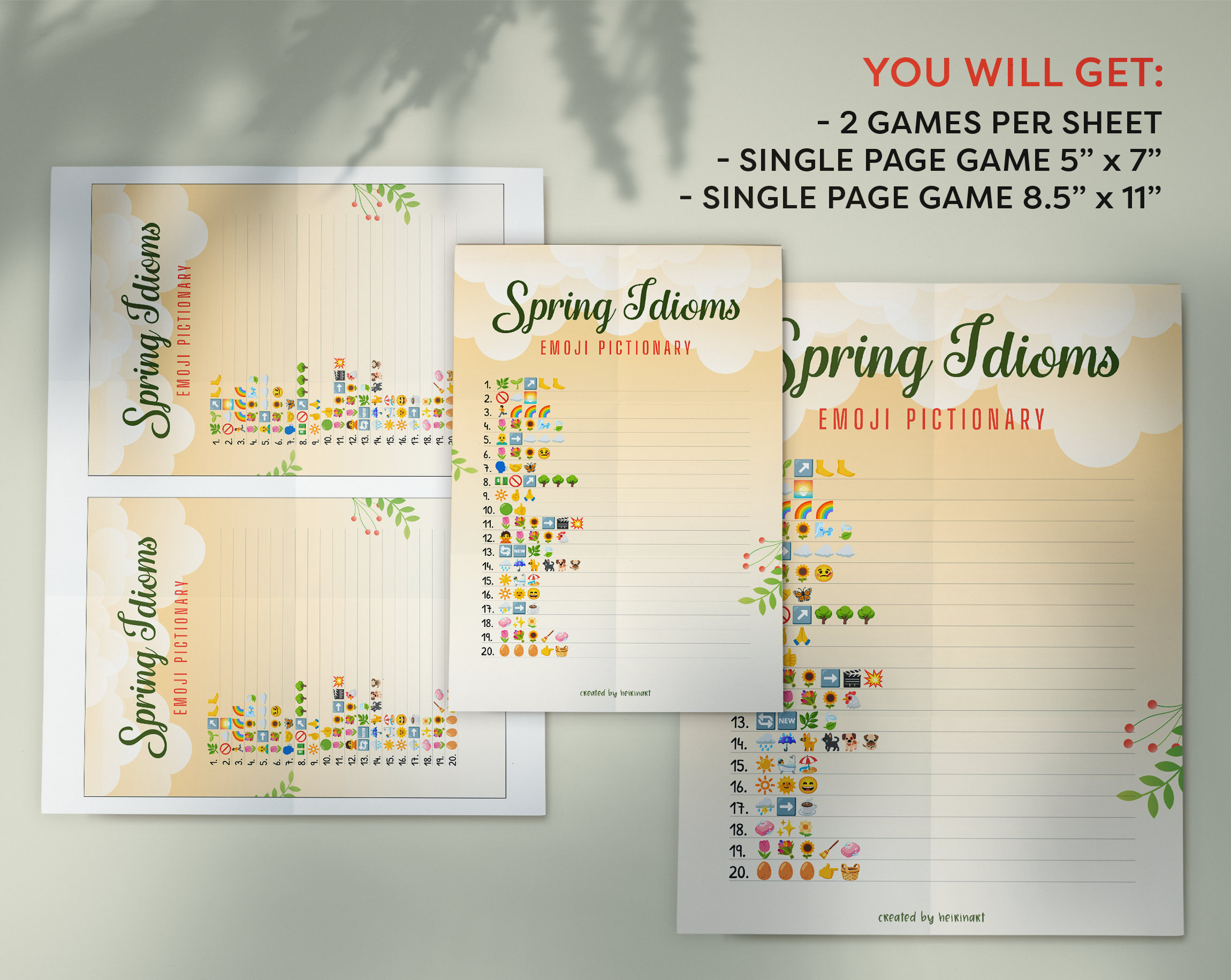 Spring Idioms Emoji Pictionary, Printable Party Games, Party Game for ...