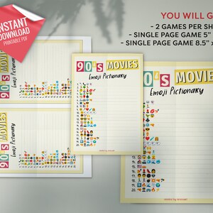 90s Movies Emoji Pictionary, Printable Party Games, Fun Family Activity ...