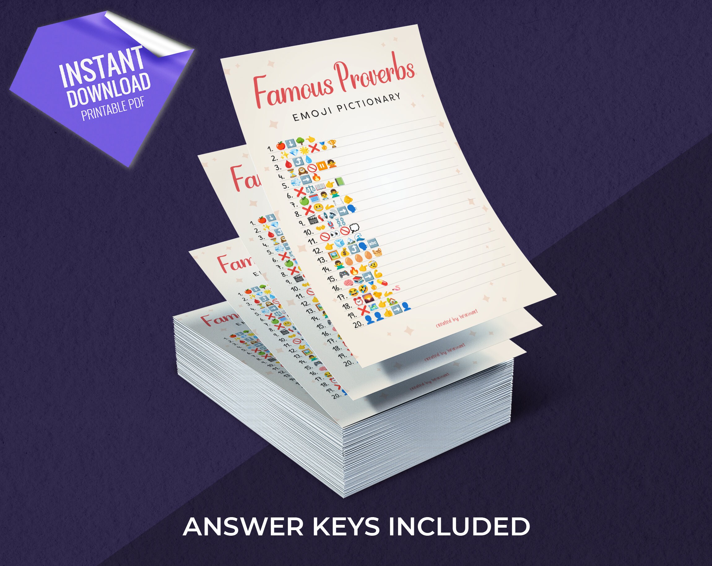 Famous Proverbs Emoji Pictionary, Printable Party Games, Birthday Party ...