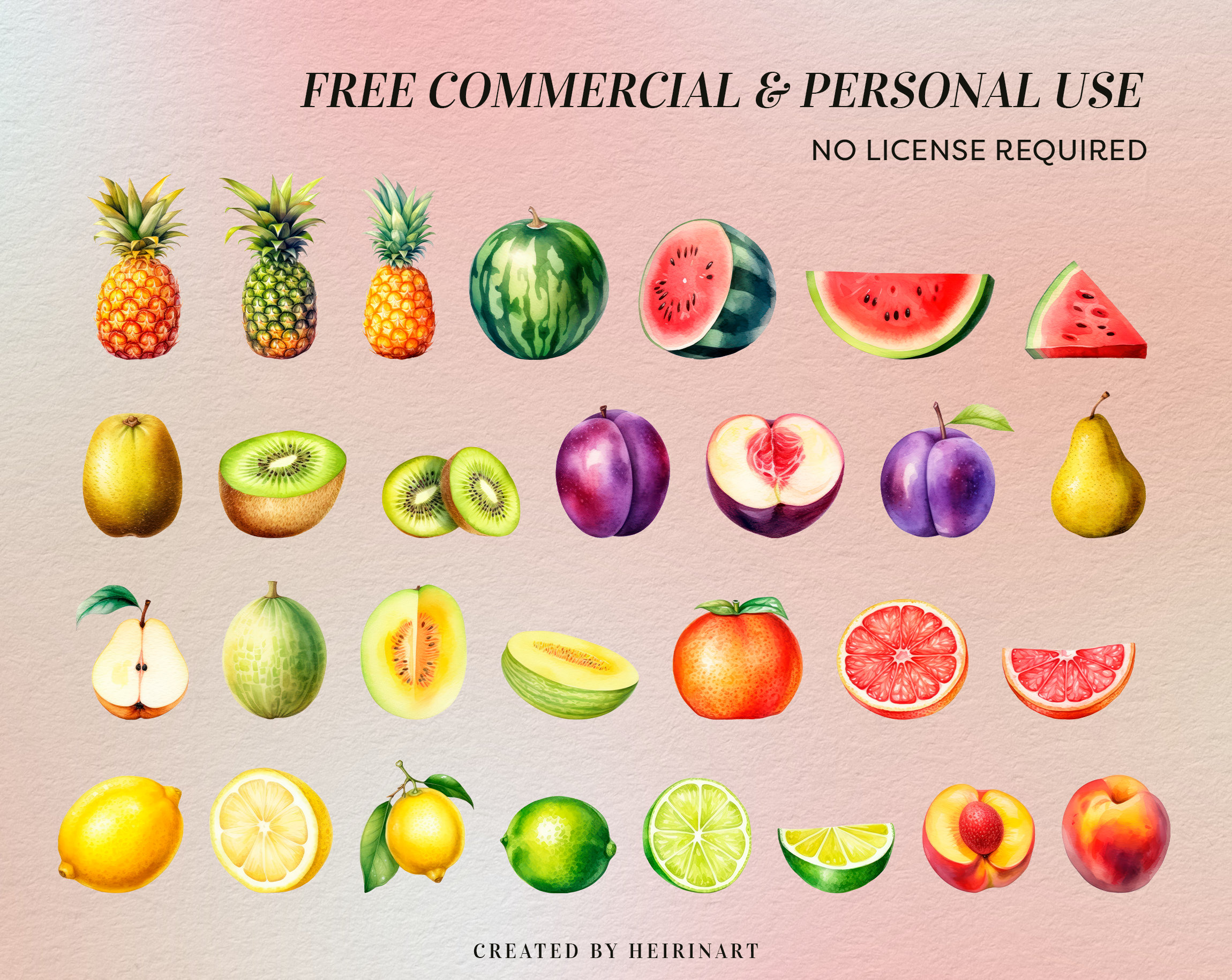 Watercolor Fruits Clipart - Watercolor Fruits PNG - Commercial Use ...