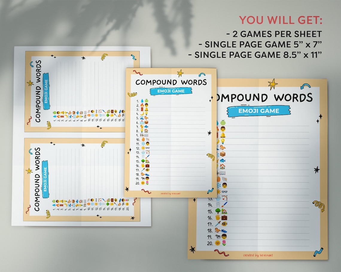 Compound Words Emoji Pictionary, Printable Party Games, Fun Family ...