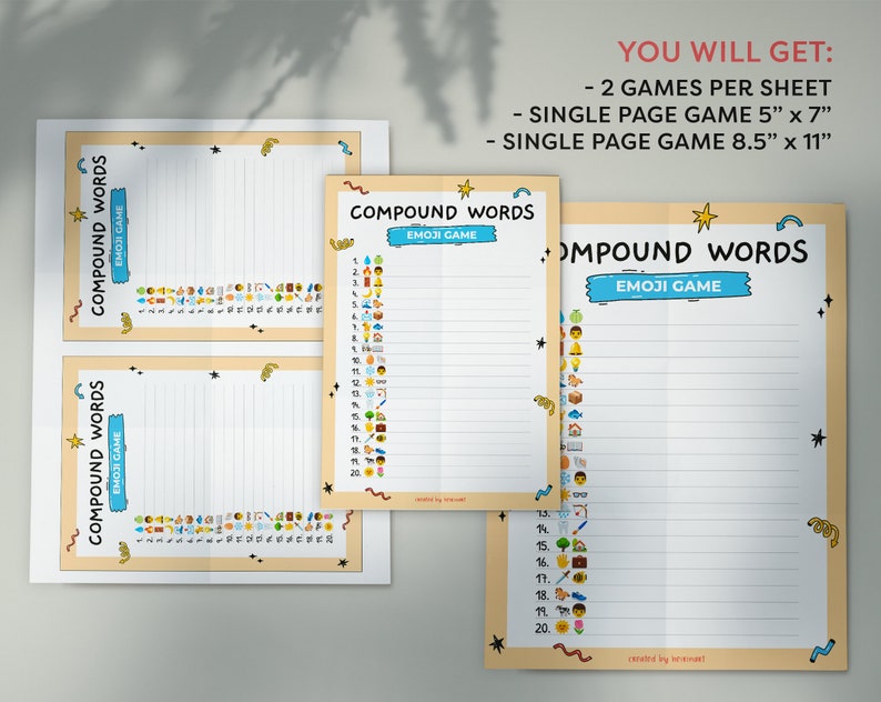 Compound Words Emoji Pictionary, Printable Party Games, Fun Family ...
