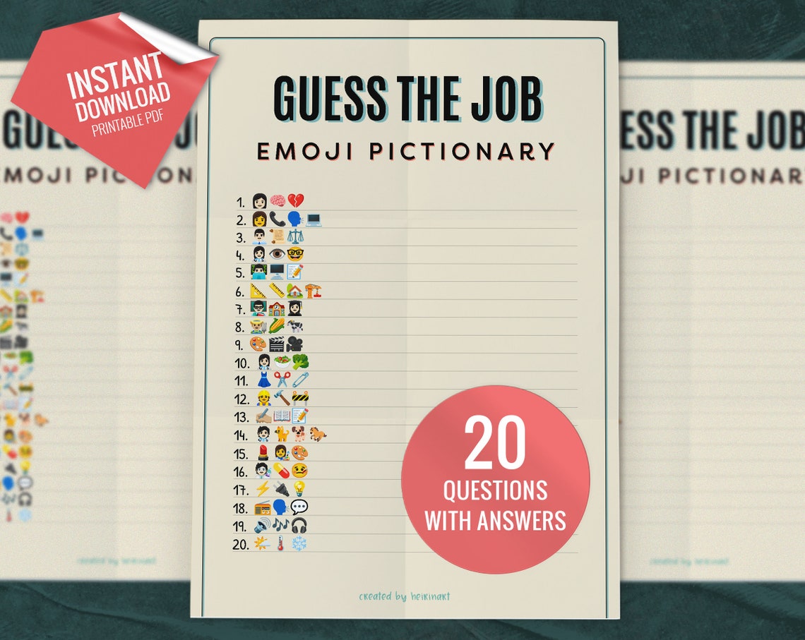 Guess the Job Emoji Pictionary, Printable Party Games, Fun Family ...