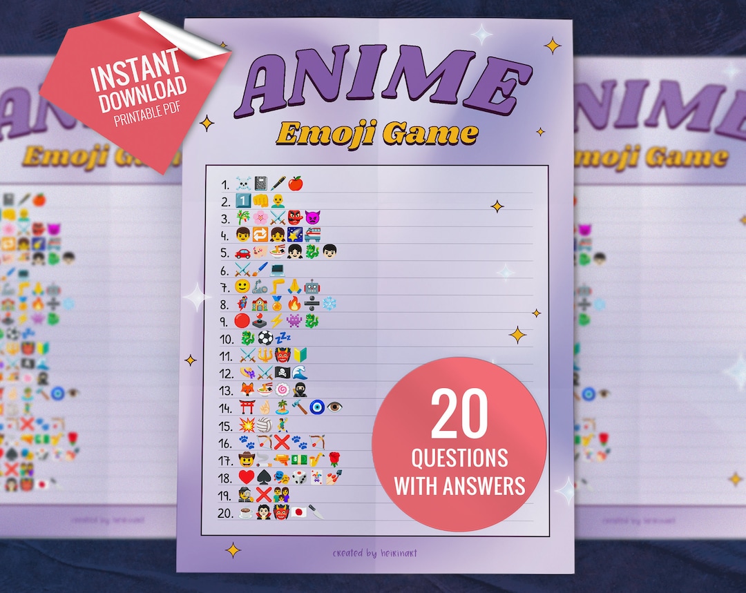 Anime Emoji Pictionary, Printable Party Games, Emoji Quiz Game, Fun ...
