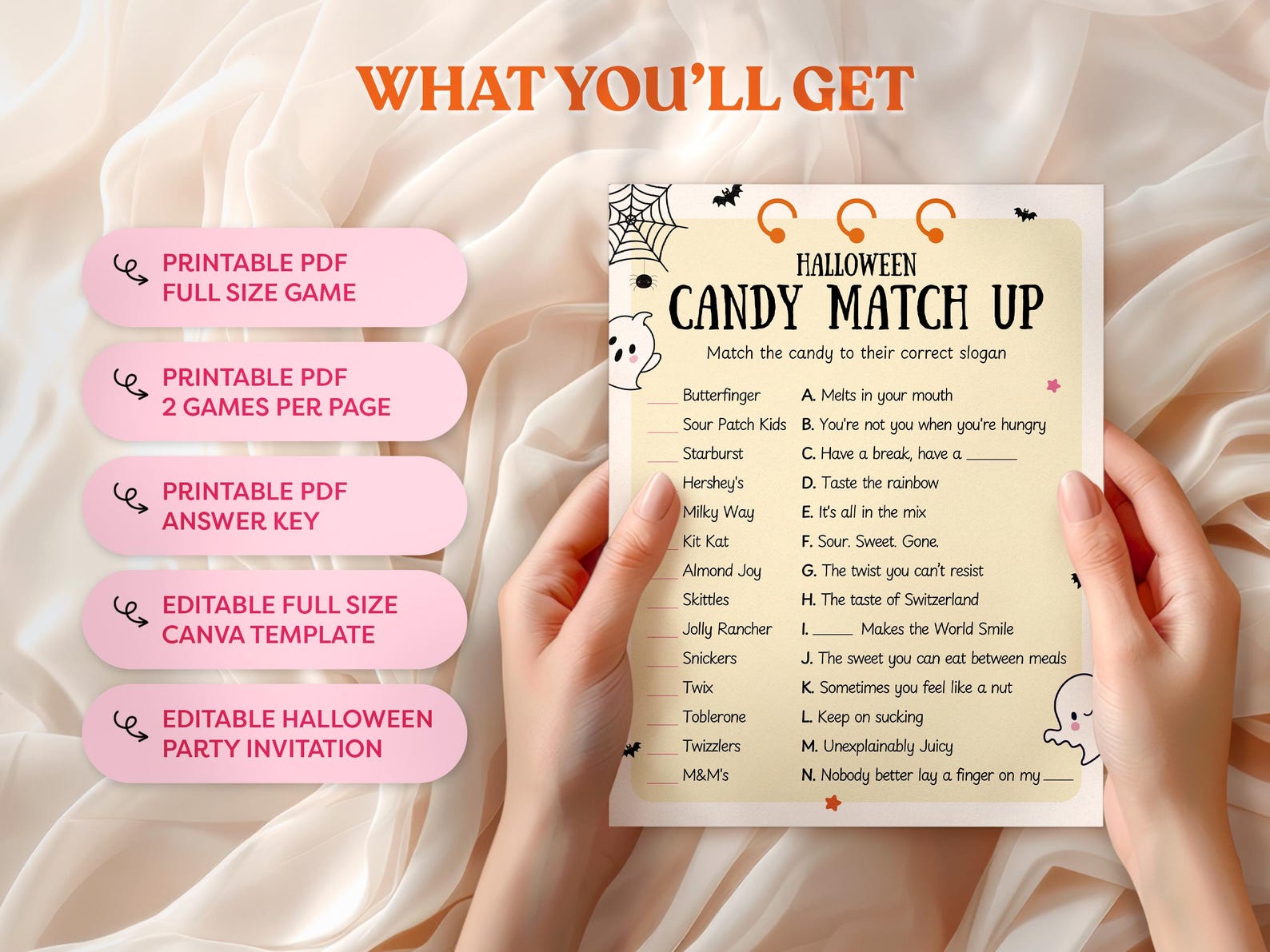 Candy Match up Halloween Game, Printable & Editable Game, Fun Party ...