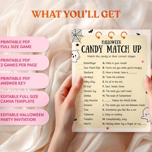 Candy Match up Halloween Game, Printable & Editable Game, Fun Party ...