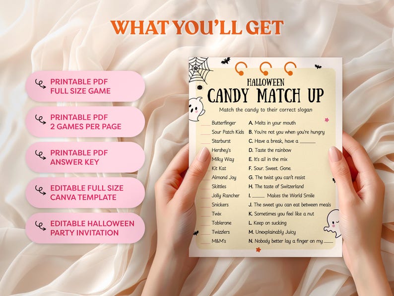 Candy Match up Halloween Game, Printable & Editable Game, Fun Party ...