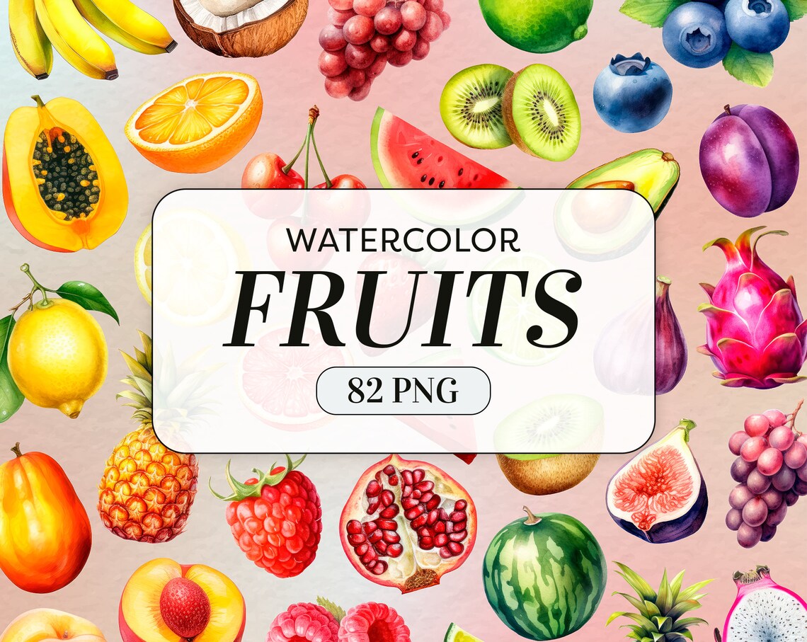 Watercolor Fruits Clipart - Watercolor Fruits PNG - Commercial Use ...