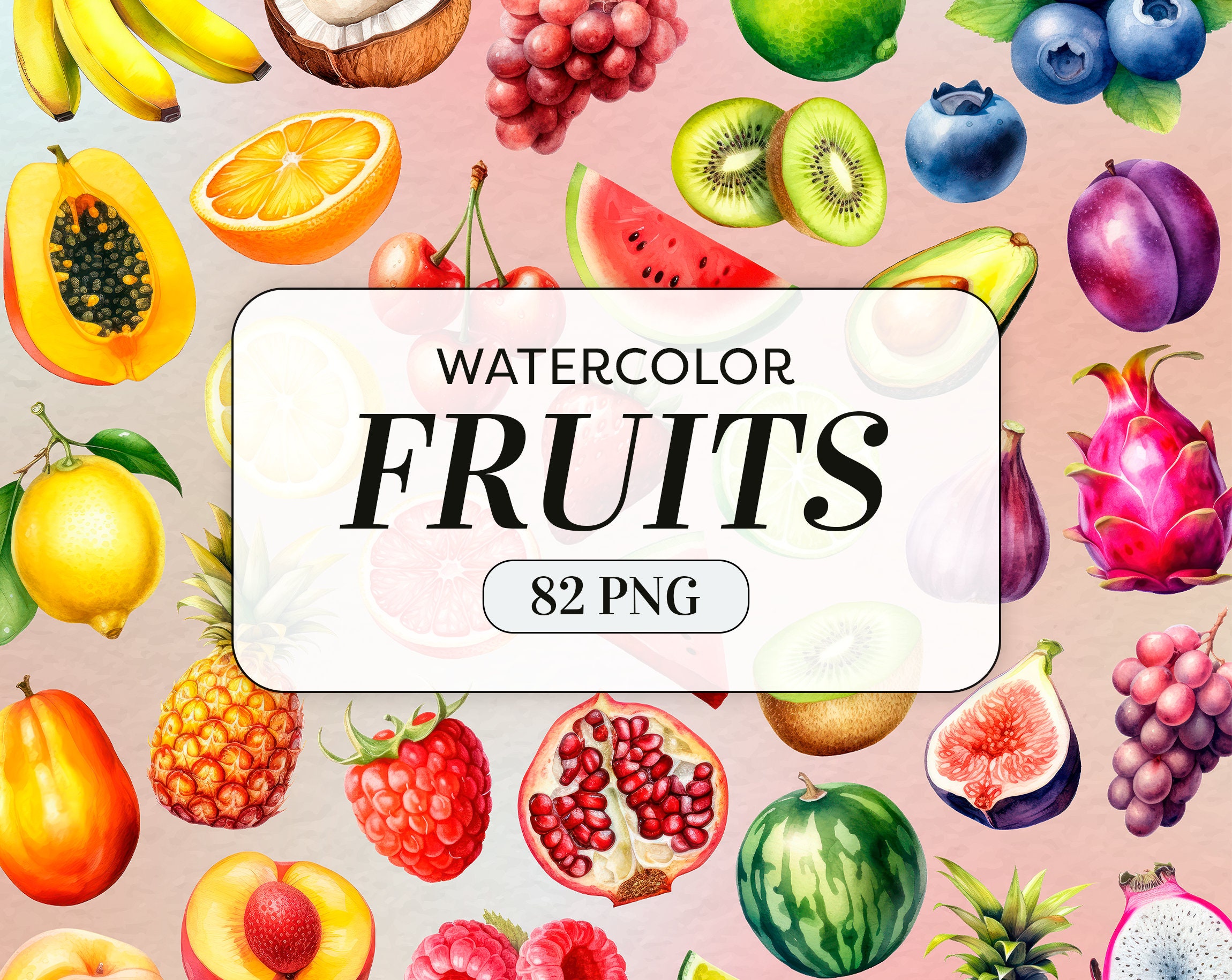 Watercolor Fruits Clipart - Watercolor Fruits PNG - Commercial Use ...