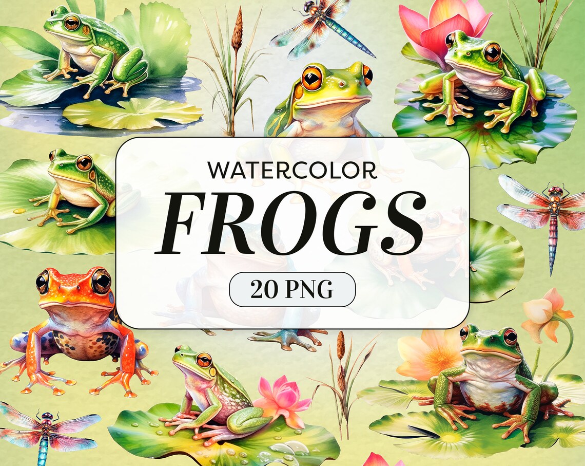 Watercolor Frogs Clipart - Cute Frogs PNG - Commercial Use - High ...