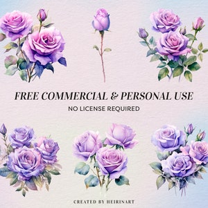 Watercolor Purple Rose Clipart - Watercolor Flowers - Commercial Use ...