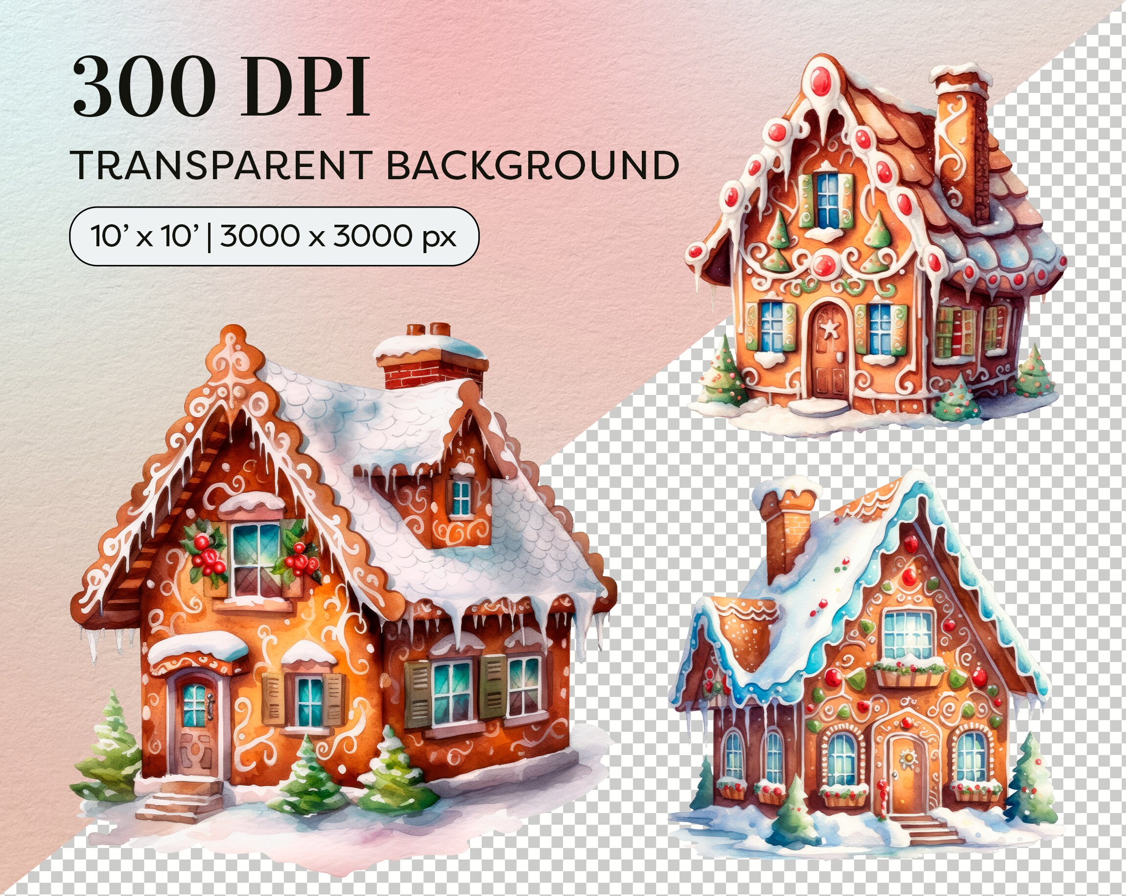 Watercolor Gingerbread House Clipart Holiday Card Making - Etsy
