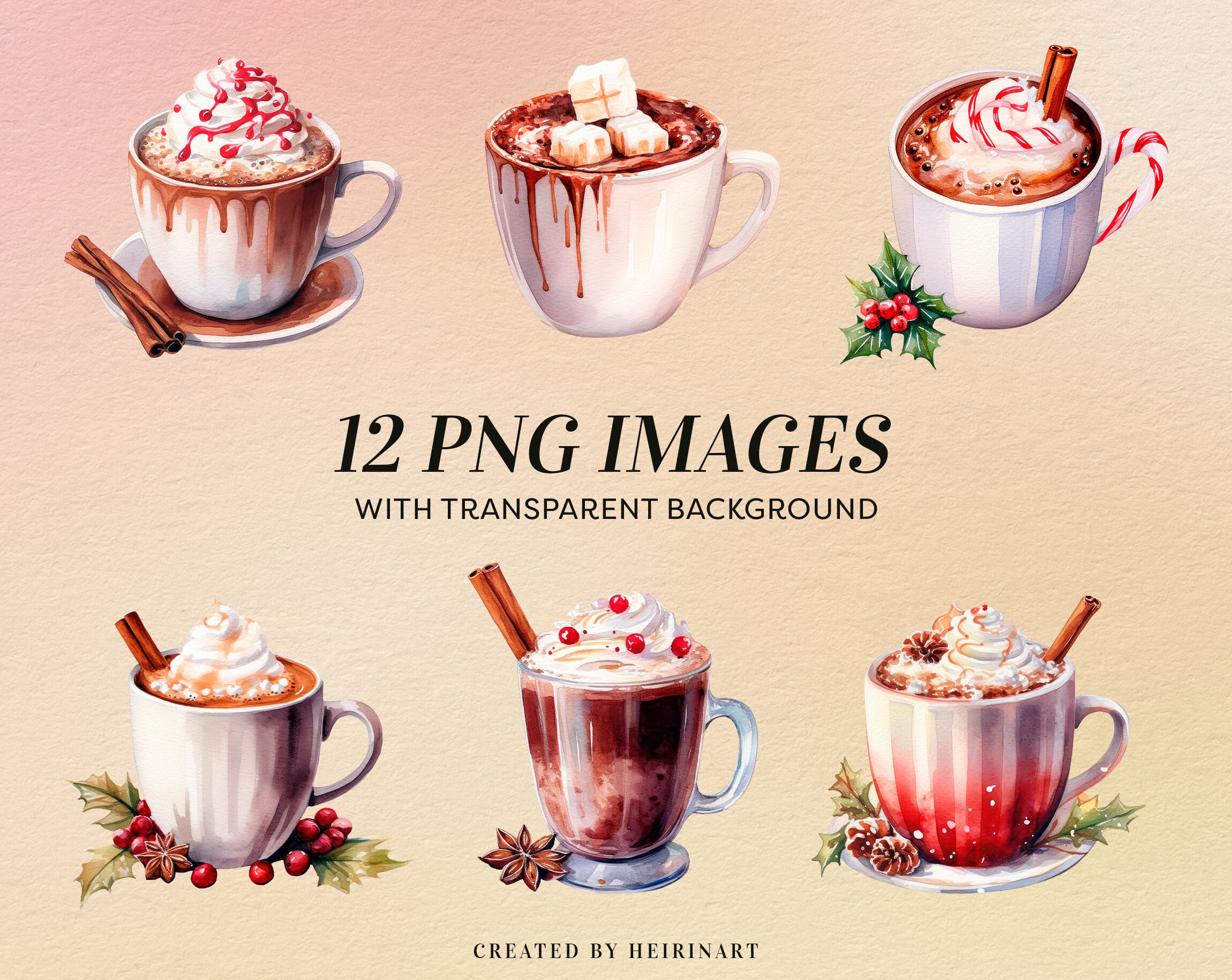 Watercolor Hot Chocolate Clipart - Hot Cocoa PNG - Commercial Use ...